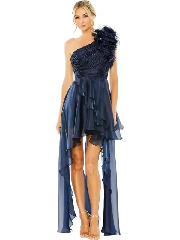 Mac Duggal One-shoulder High-low Gown - Navy