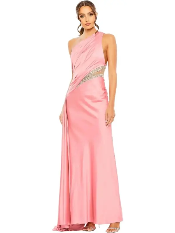Mac Duggal Charmeuse Gown With Rhinestone Embellishments - Pink
