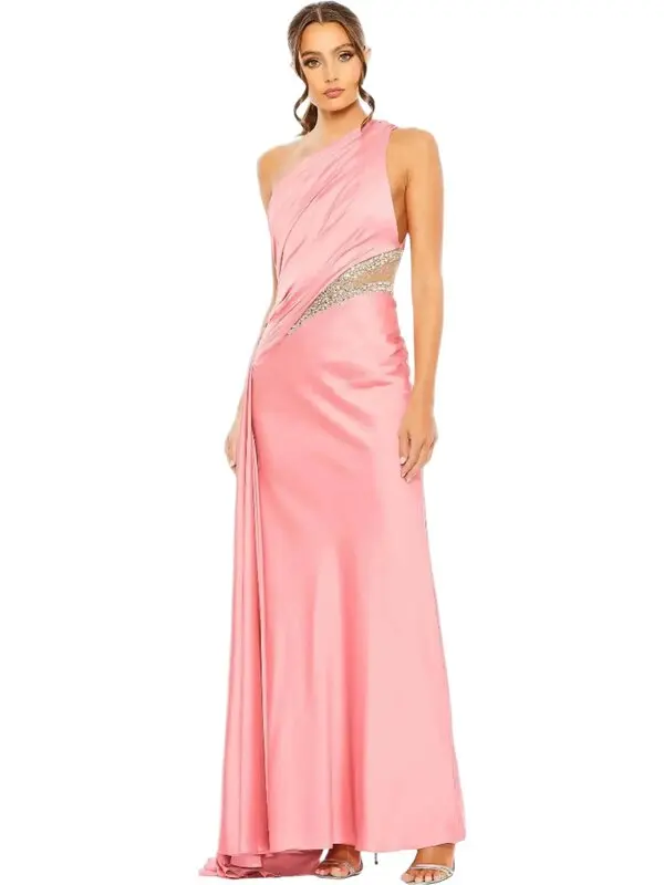 Mac Duggal Charmeuse Gown With Rhinestone Embellishments - Pink