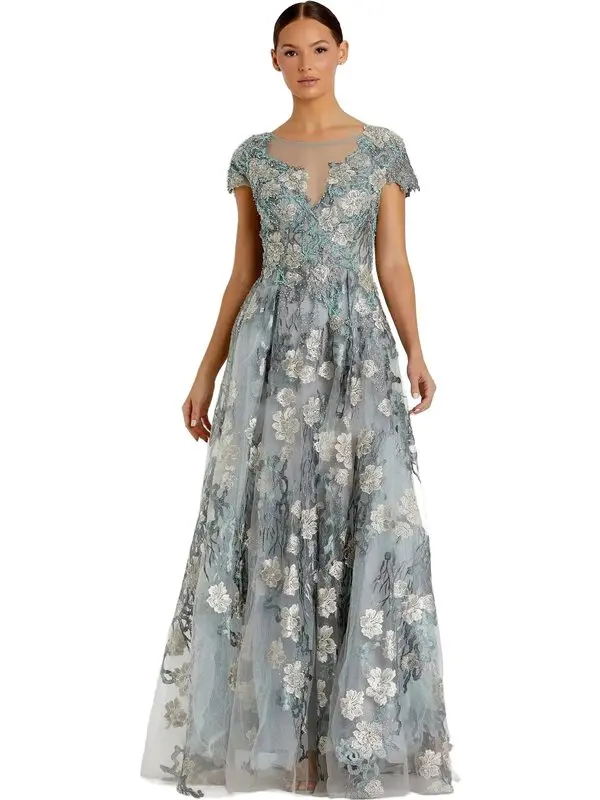 Mac Duggal Floral Embroidered Evening Gown - Green