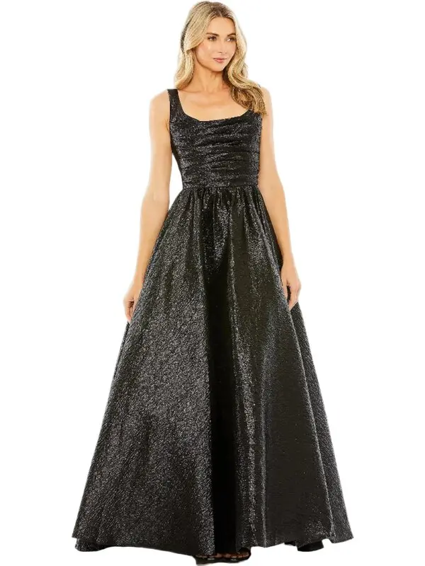 Mac Duggal Metallic Pleated Bodice Ball Gown - Black