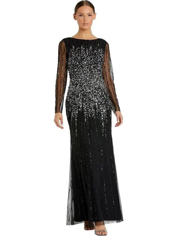 Mac Duggal Sequin Embellished A-line Gown - Black