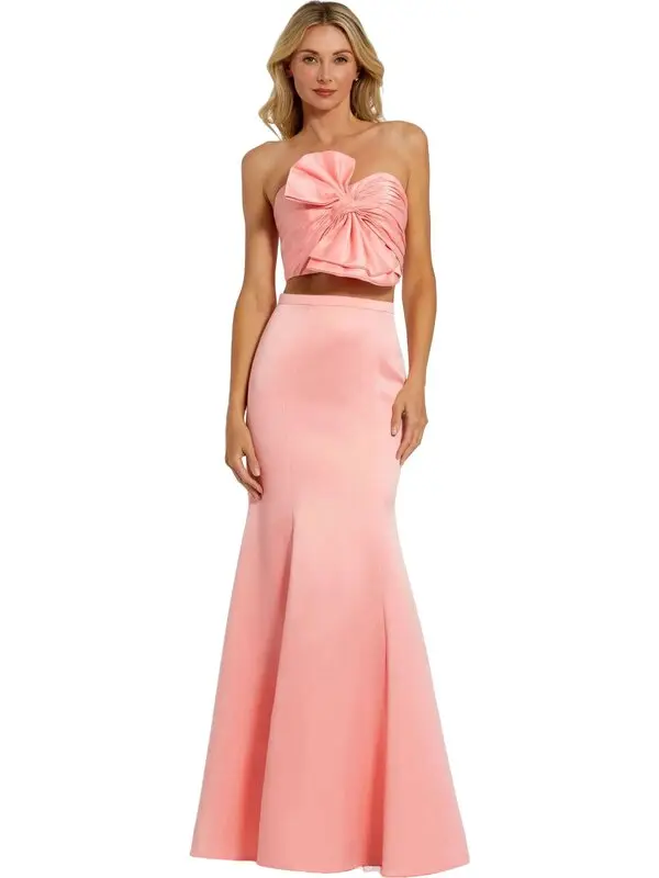 Mac Duggal Strapless Bow Top And Mermaid Skirt Two-piece Set - Pink