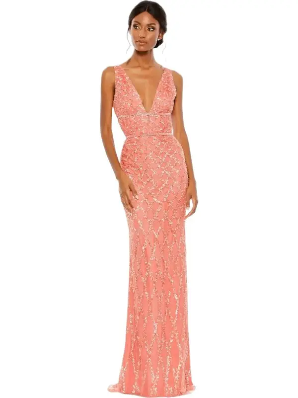 Mac Duggal Sequin Embellished Sleeveless Column Gown - Pink