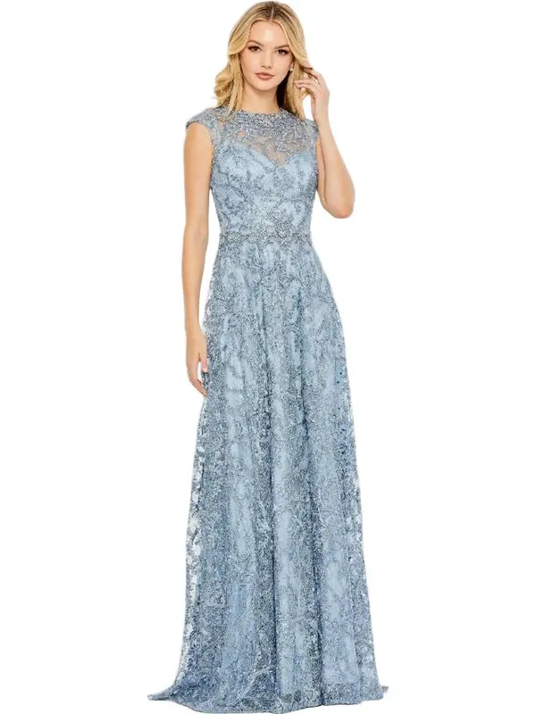 Mac Duggal Embroidered Cap Sleeve A-line Gown - Blue