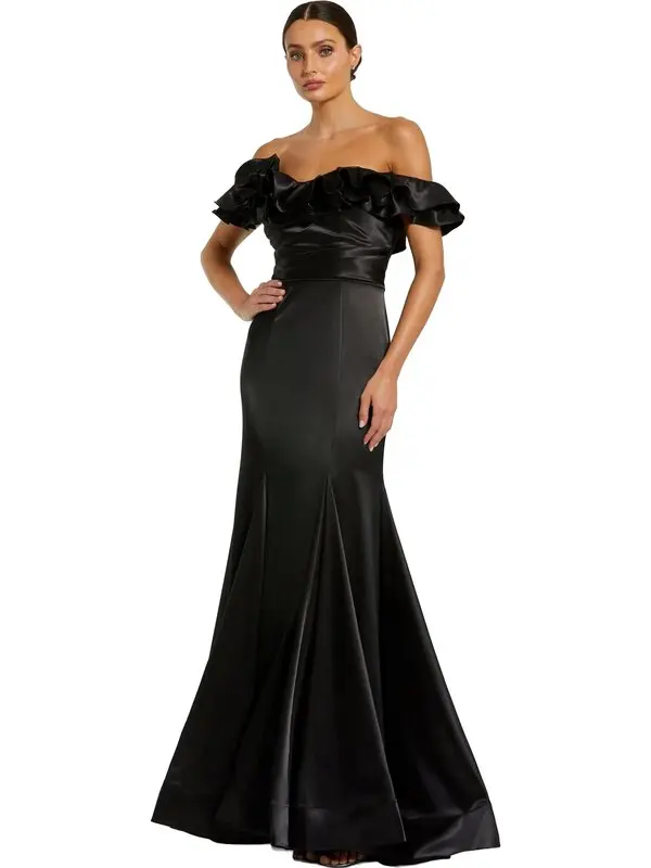 Mac Duggal Satin Ruffle Off-the-shoulder Mermaid Gown - Black