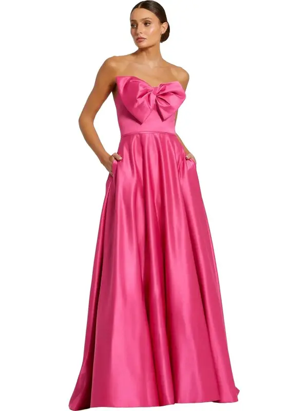 Mac Duggal Strapless A-line Bow Ballgown - Pink