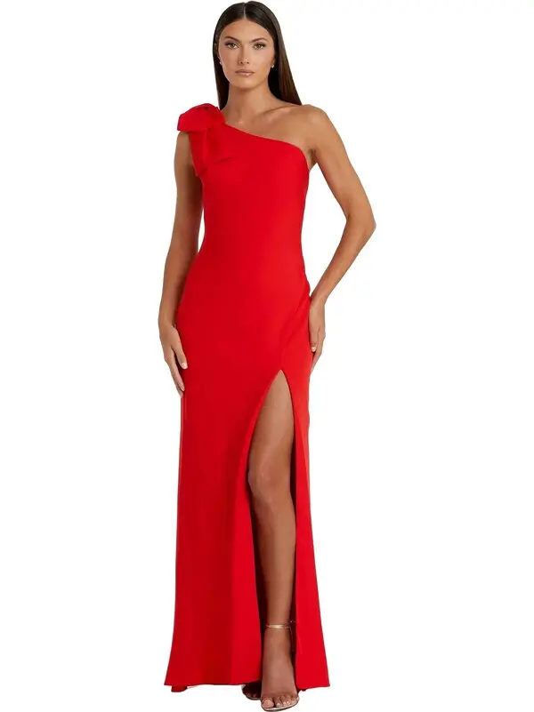 Mac Duggal Crepe One-shoulder Bow Gown - Red