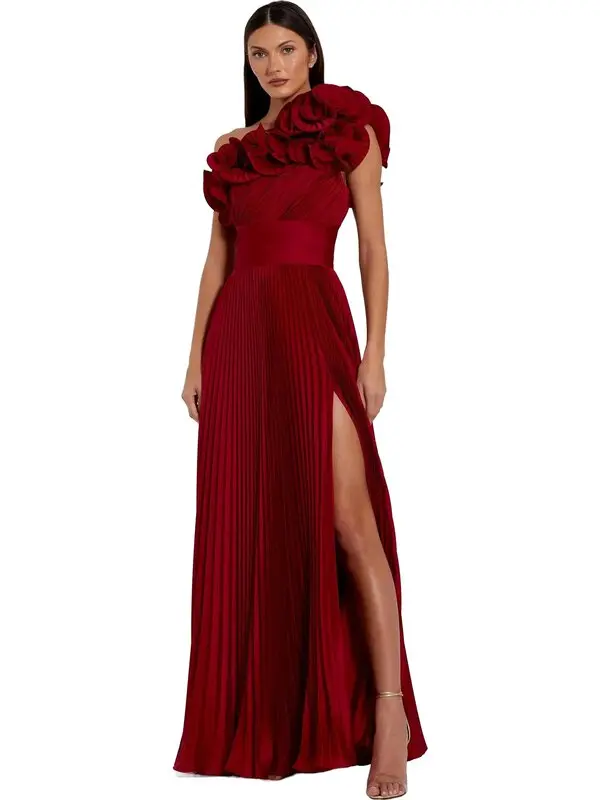 Mac Duggal Pleated Charmeuse One-shoulder Gown - Red