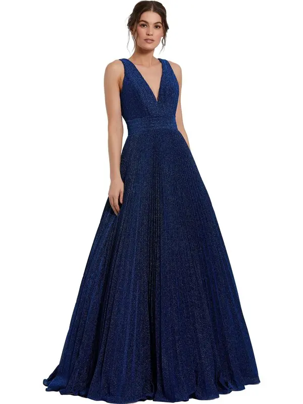 Mac Duggal Shimmering Pleated Ballgown - Navy