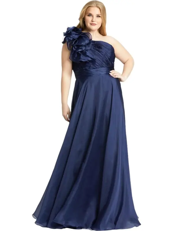 Mac Duggal One-shoulder Ruffle Evening Gown - Midnight