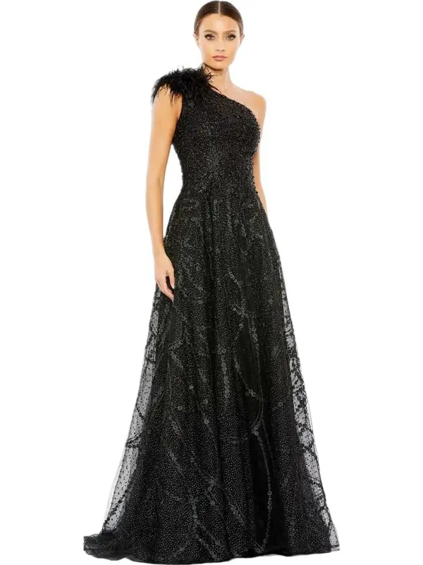 Mac Duggal Embellished One-shoulder A-line Gown - Black