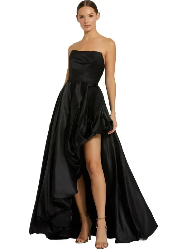 Mac Duggal Strapless Ruched High Low Gown - Black