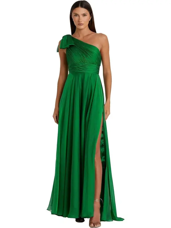 Mac Duggal Sleeveless One-shoulder Pleated Gown - Green