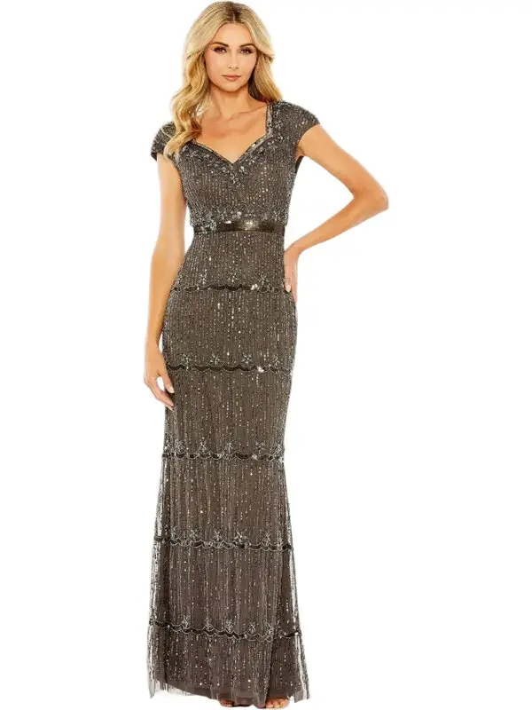 Mac Duggal Sequin Embellished Sweetheart Column Gown - Brown