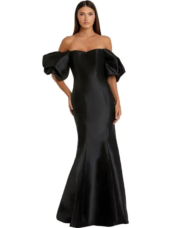 Mac Duggal Sweetheart Off-the-shoulder Puff Sleeve Gown - Black