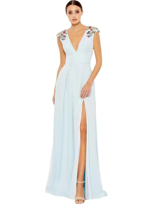Mac Duggal Beaded A-line Gown - Blue