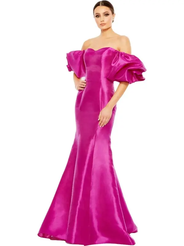 Mac Duggal Sweetheart Off-the-shoulder Gown With Puff Sleeves - Pink