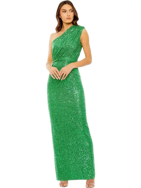 Mac Duggal Sequined One-shoulder Gown - Green