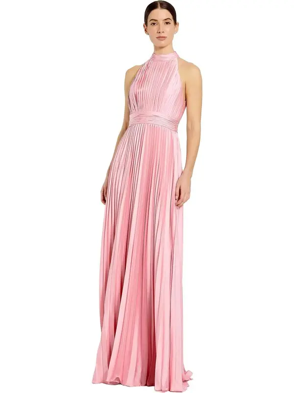 Mac Duggal Sleeveless Halter Neck Pleated Gown - Pink