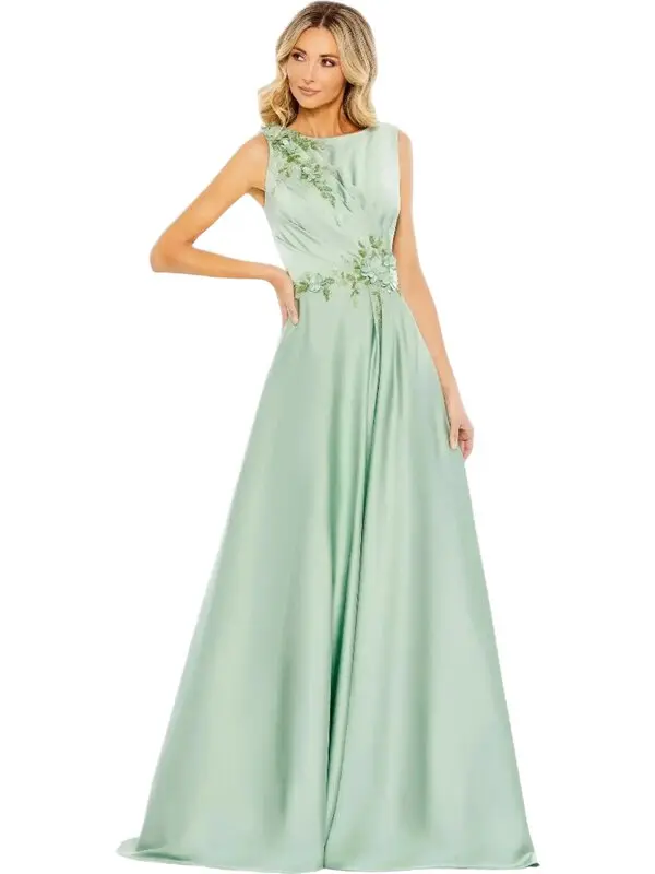 Mac Duggal Floral Applique A-line Gown - Green