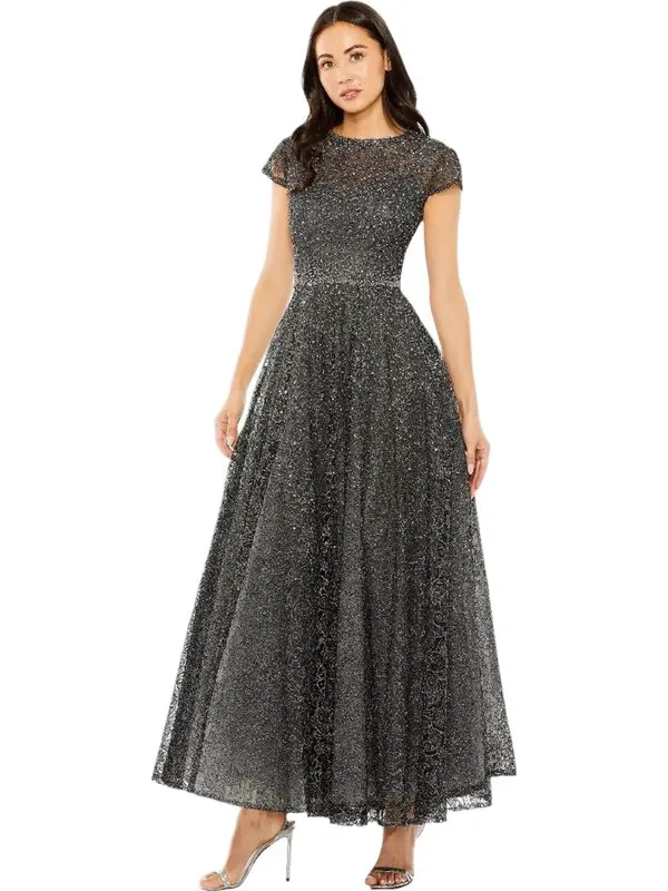 Mac Duggal Embellished Cap Sleeve A-line Dress - Gray