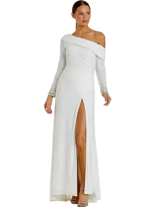 Mac Duggal Off-the-shoulder Jersey Gown - White