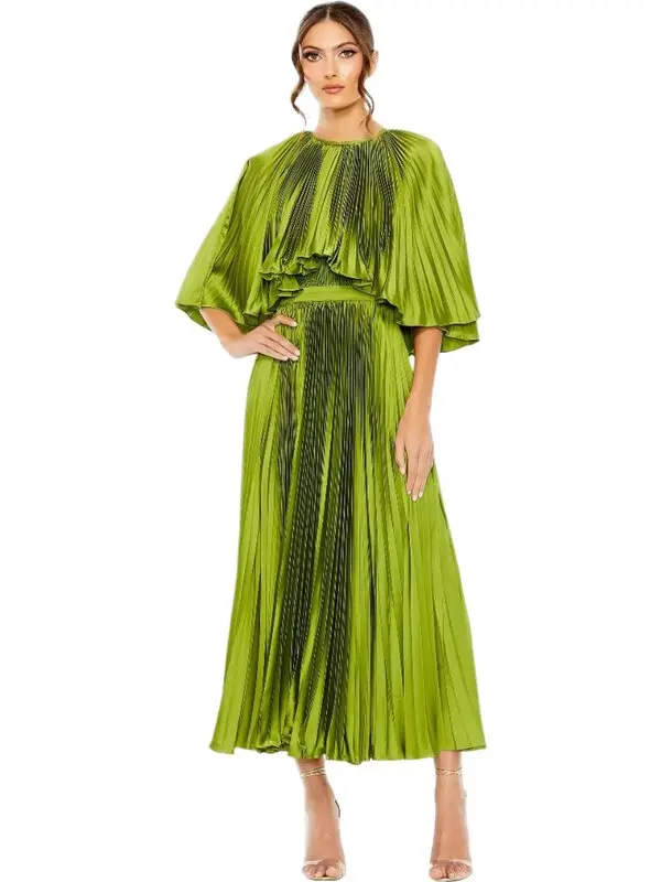 Mac Duggal Pleated Caplet Tea-length Dress - Green