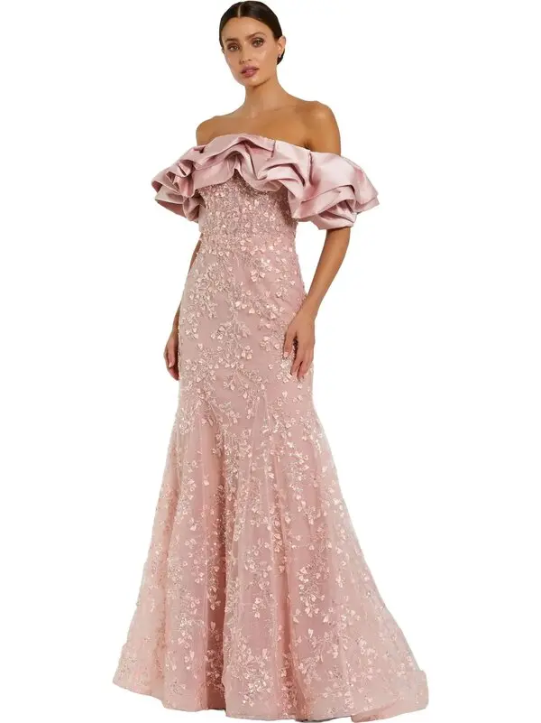 Mac Duggal Embellished Mermaid Gown With Ruffle - Pink