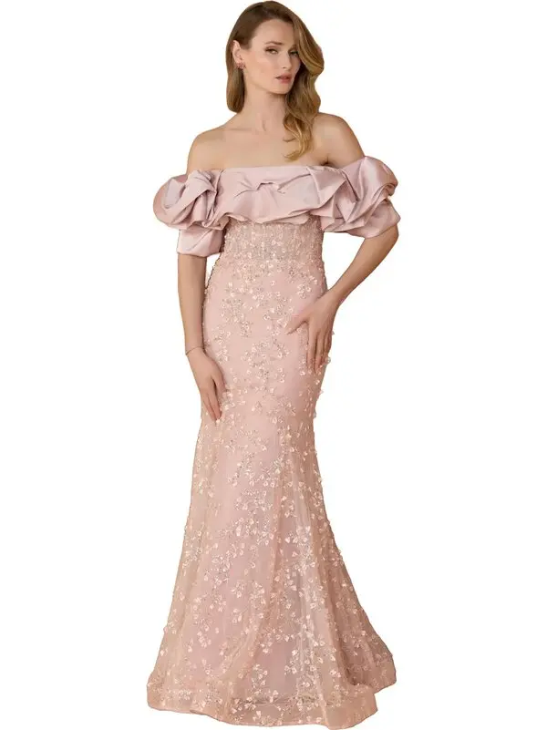 MAC DUGGAL COLLECTION Embellished Mermaid Gown With Ruffle - Pink