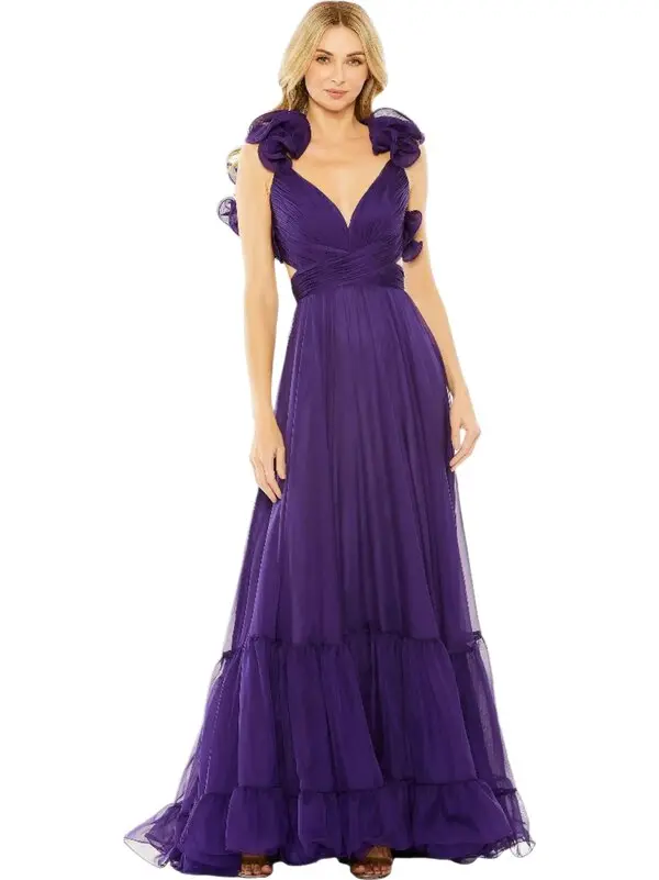 Mac Duggal Ruffle Tiered Cut-out Chiffon Gown - Purple
