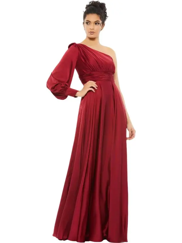 Mac Duggal One-shoulder Bishop Sleeve Gown - Red