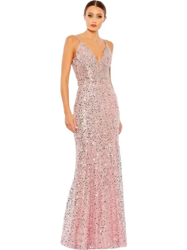 Mac Duggal Sequined Trumpet Gown - Pink