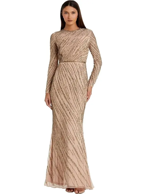 Mac Duggal Embellished Gown With Beaded Waist - Neutral