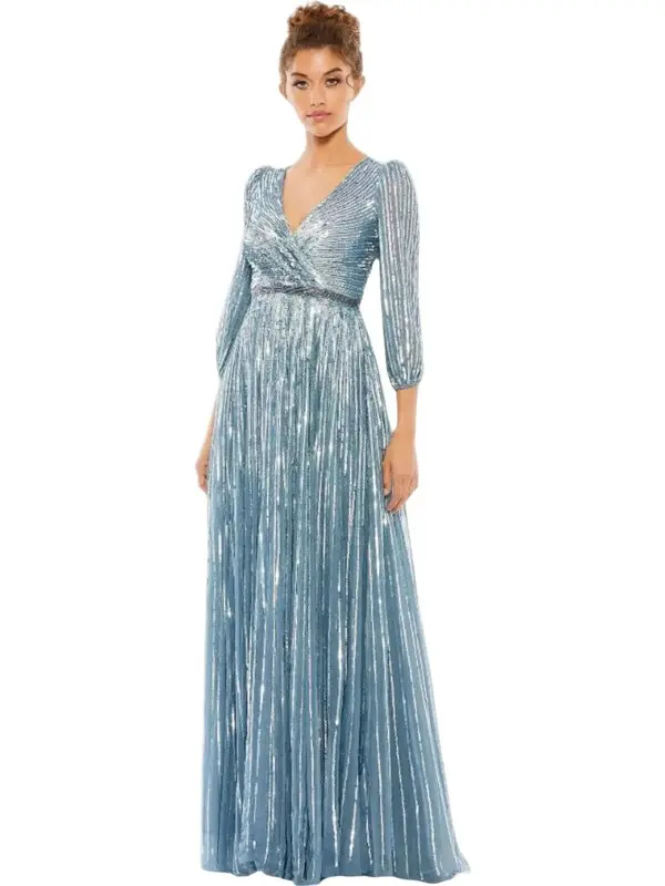 Mac Duggal Sequined Wrap Over Gown - Blue
