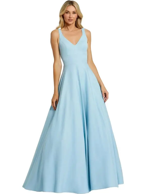 Mac Duggal Classic Sleeveless A-line Ballgown With Pockets - Blue