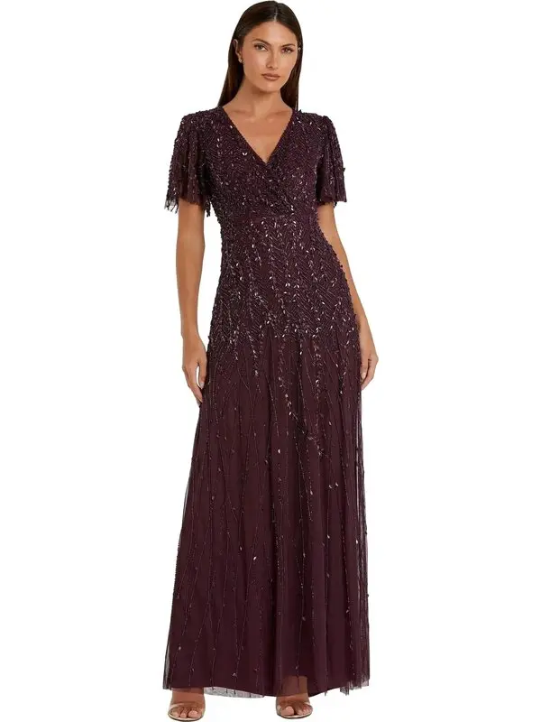 Mac Duggal Embellished Flutter Sleeve Gown - Purple