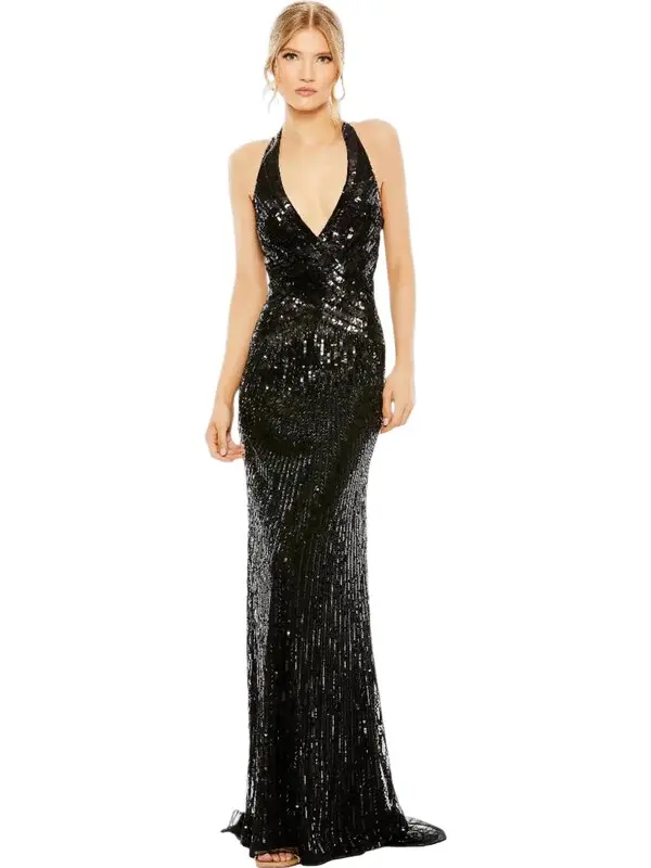 Mac Duggal Sleeveless Sequin Embellished Gown With Open Back - Black