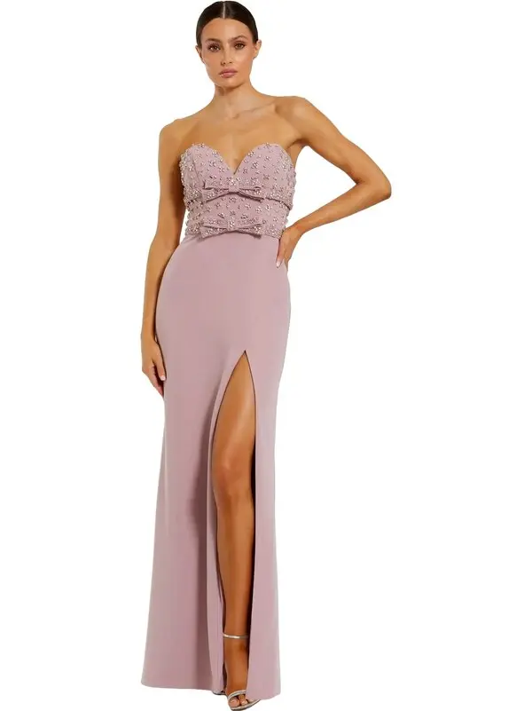 Mac Duggal Strapless Rhinestone Bodice Crepe Gown - Pink