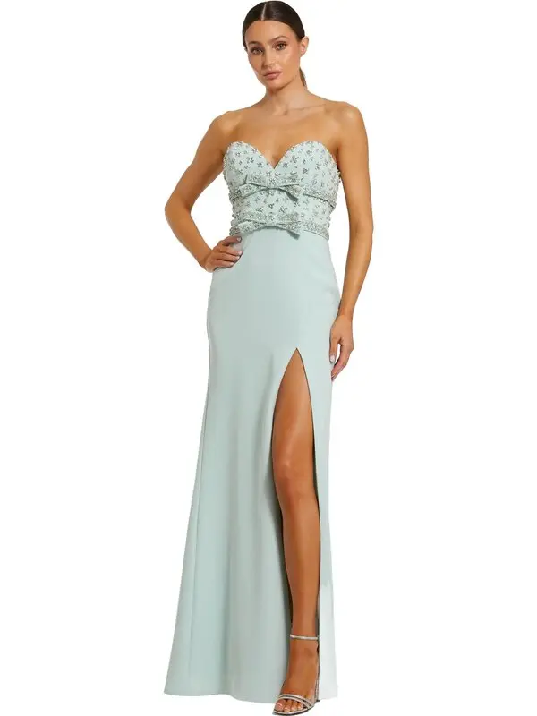 Mac Duggal Strapless Rhinestone Bodice Crepe Gown - Green