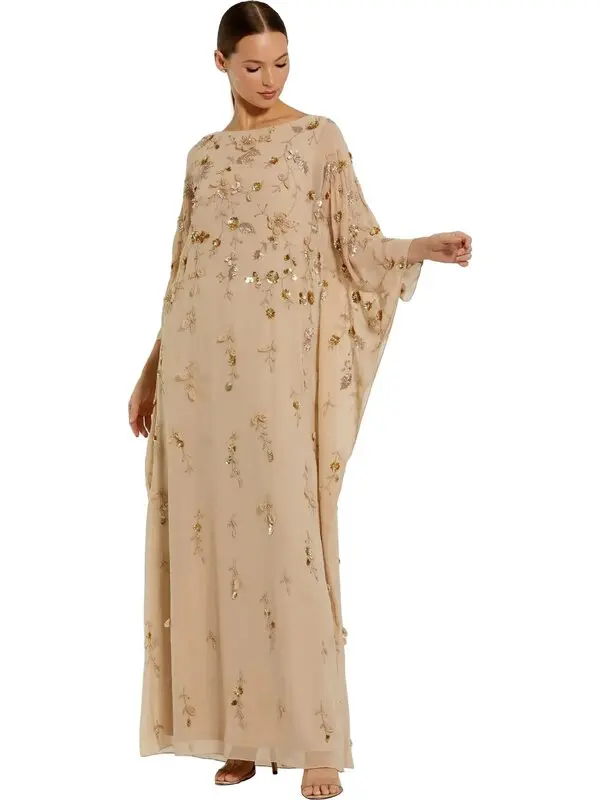 Mac Duggal Floral Embellished Kaftan Gown - Neutral