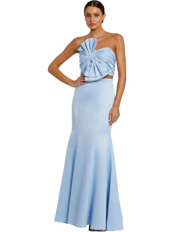 Mac Duggal Strapless Bow Top And Mermaid Skirt Set - Blue