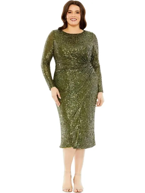 Mac Duggal Sequin Long Sleeve Dress - Green