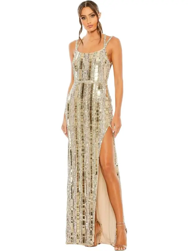Mac Duggal Embellished Detailed Back Gown - Silver