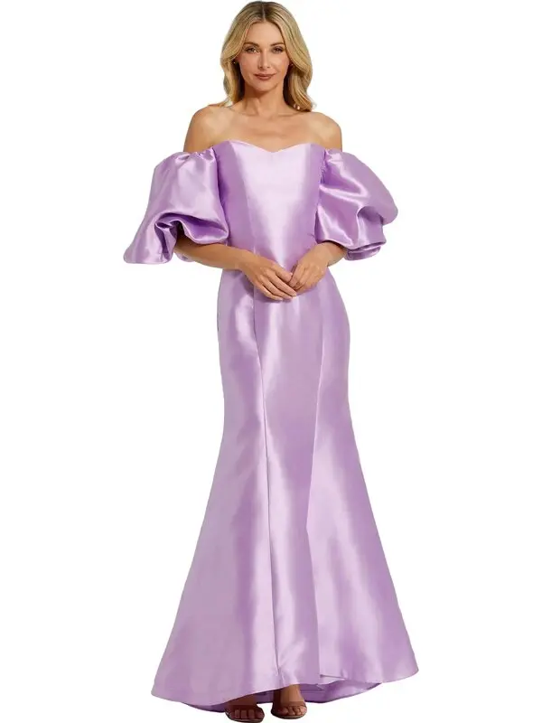 Mac Duggal Sweetheart Off-the-shoulder Puff Sleeve Gown - Purple