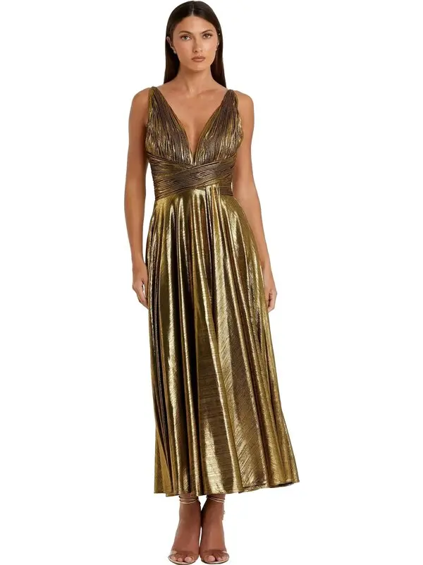 Mac Duggal Sleeveless Metallic Jersey Dress - Gold