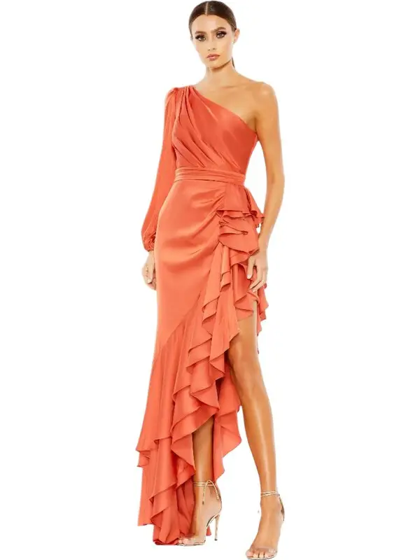 Mac Duggal Asymmetrical Charmeuse Gown - Orange