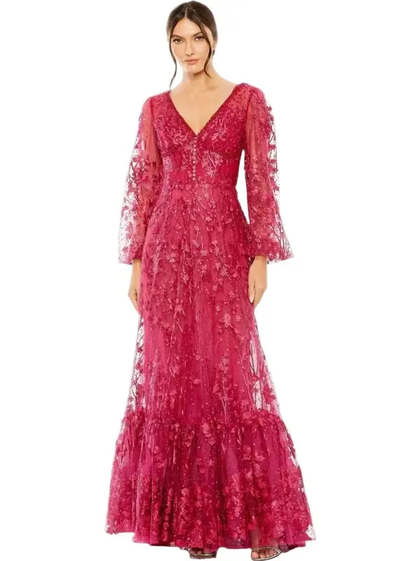 Mac Duggal Embellished V-neck Gown - Pink