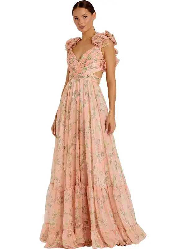 Mac Duggal Floral Cut-out Chiffon Gown - Pink
