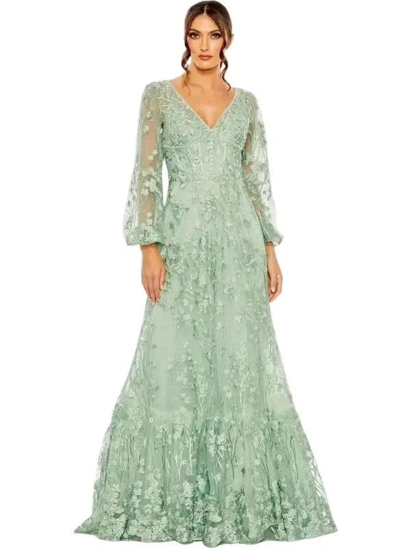 Mac Duggal Hand-embroidered A-line Gown - Green